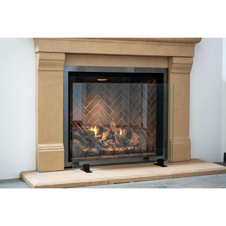 Manhattan Modern Freestanding Glass Fireplace Screen | AMS Fireplace