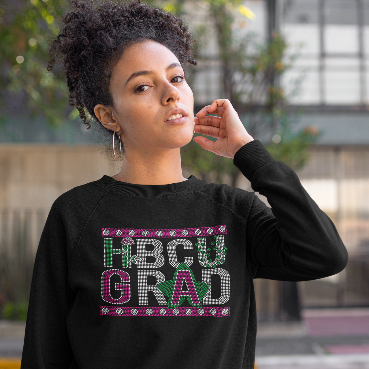 Long Sleeve Scoop Neck "HBCU GRAD" Rhinestone T Shirts (AKA)(ladies fit ...