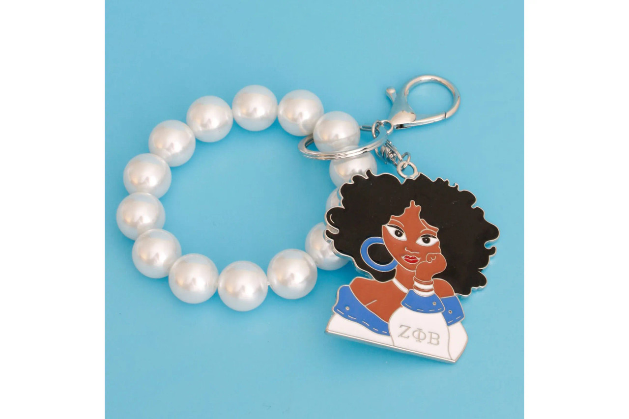 Blue White Woman Pearl Keychain - Prime Heritage Gifts