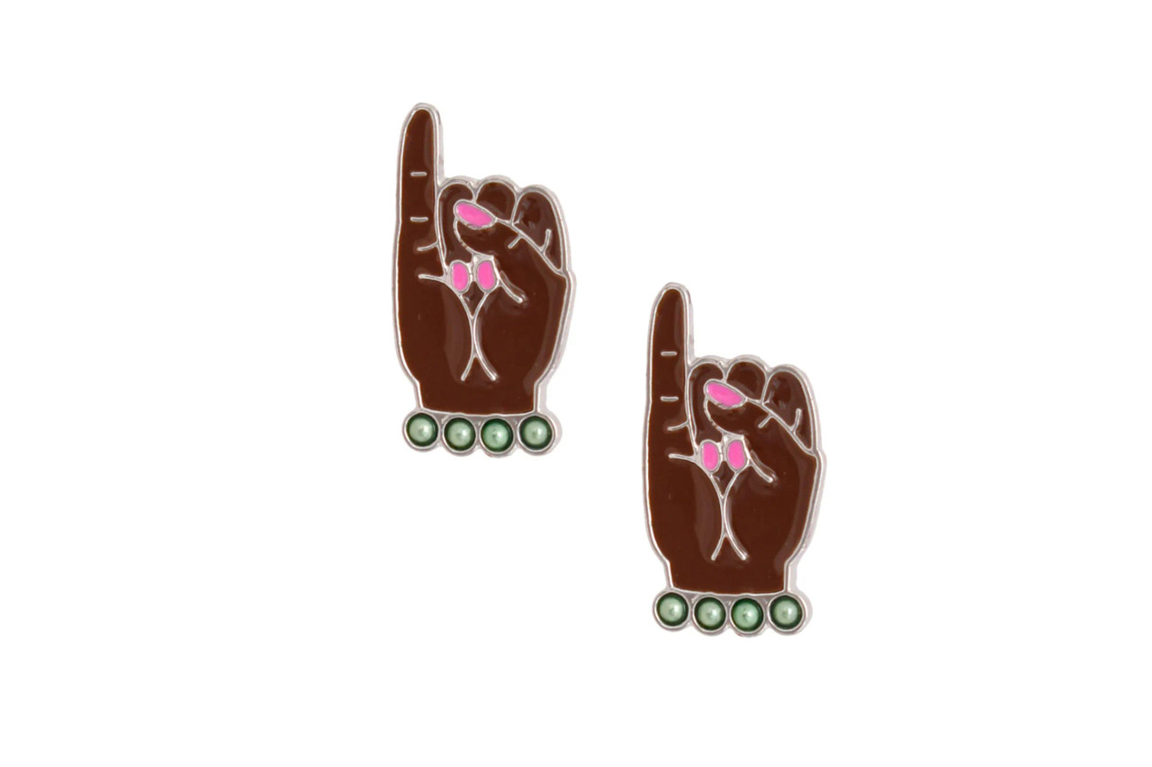 Pink Green Hand Sign Studs - Prime Heritage Gifts