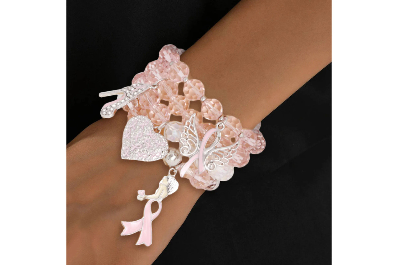 Light Pink Cancer Charm Bracelets - Prime Heritage Gifts