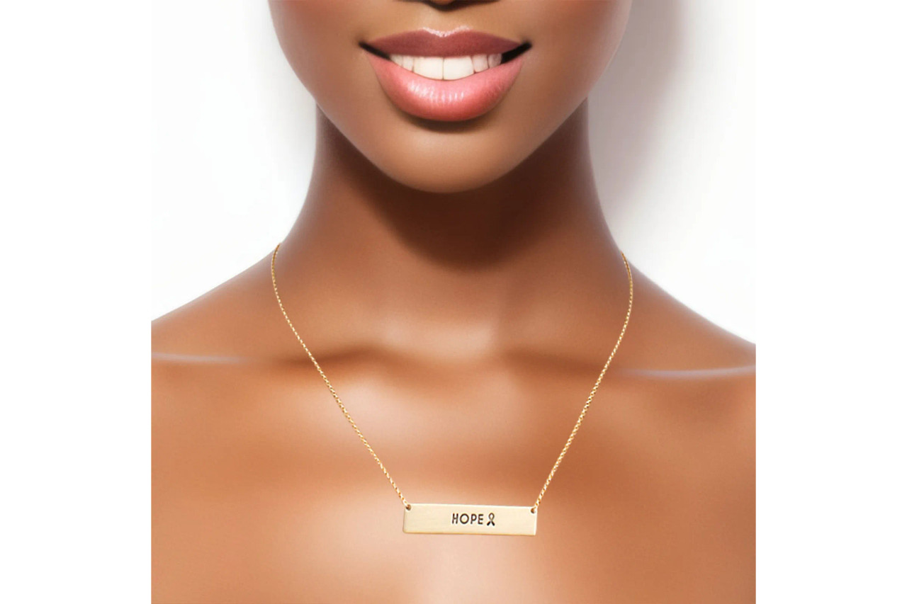 Gold Ribbon HOPE Plate Necklace - Prime Heritage Gifts