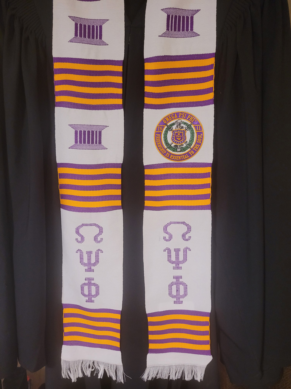 OPP Kente Stole (White) With Patch - Prime Heritage Gifts