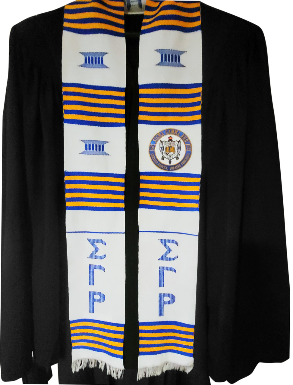 Sigma Gamma Rho Kente Stole With Shield (White) - Prime Heritage Gifts