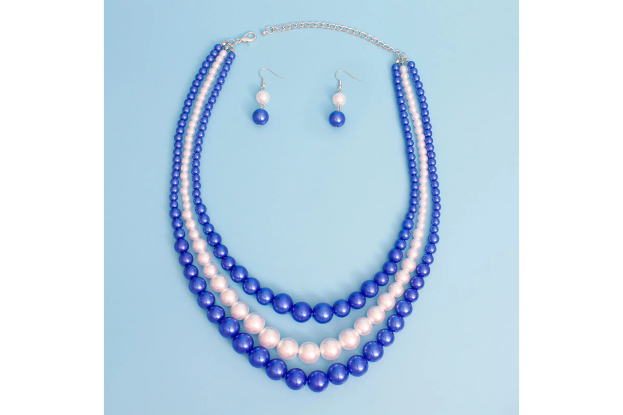 Pearl Necklace Blue White 3 Strand for Women - Prime Heritage Gifts
