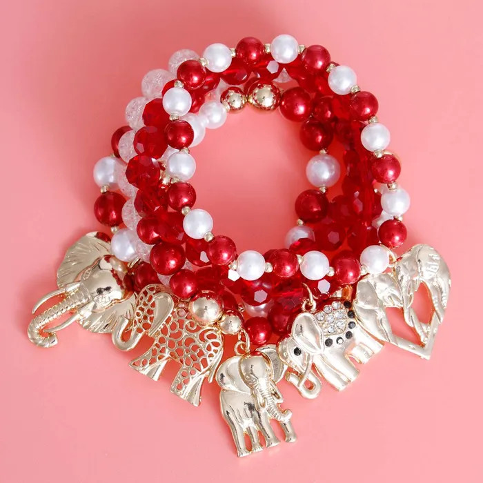 Mixed Red White Elephant Bracelets - Prime Heritage Gifts