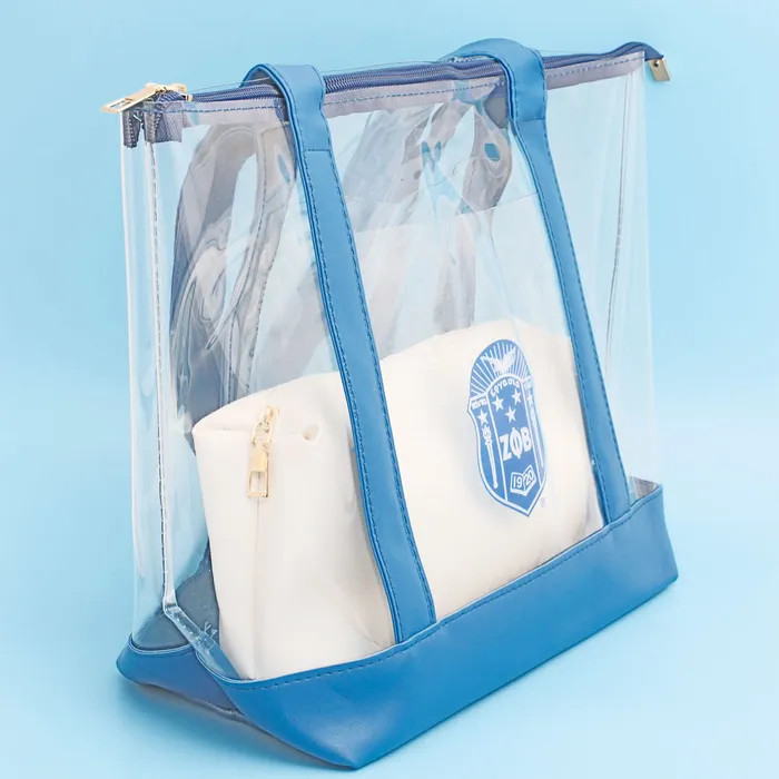 Tote Blue Clear Zeta Sorority Bag With Zippered Closure. Extra White ...