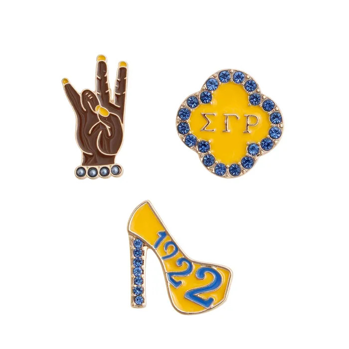 Blue Gold 3 Pcs Sorority Pins - Prime Heritage Gifts