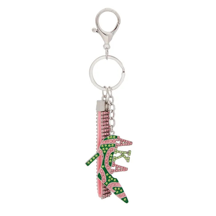Keychain AKA Sorority Pink Green Heel - Prime Heritage Gifts