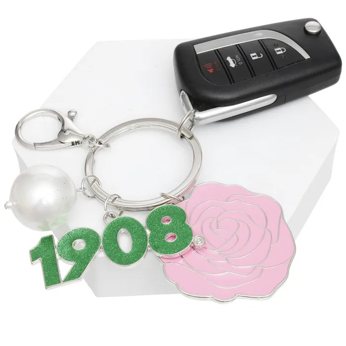 AKA Sorority Flower 1908 Keychain and Bag Clip - Prime Heritage Gifts