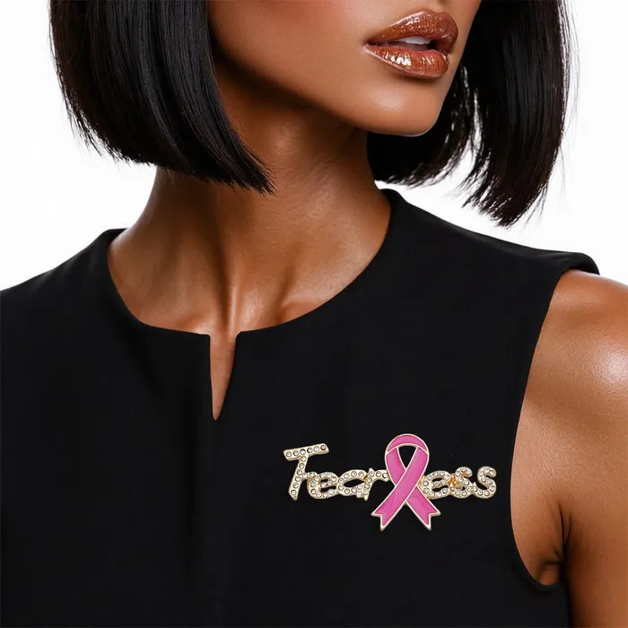 Breast Cancer Gold Fearless Pink Ribbon Brooch - Prime Heritage Gifts