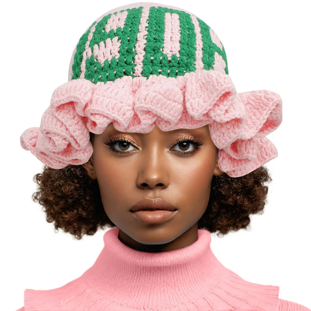 AKA Pink Crochet Ruffle 1908 Bucket Hat - Prime Heritage Gifts