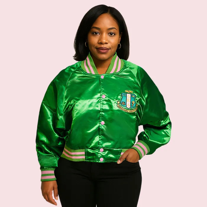 AKA Cropped Satin Varsity Jacket - Prime Heritage Gifts