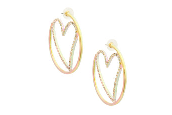 Pink Tint Gold Metal Heart Hoops - Prime Heritage Gifts