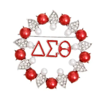 DST Brooch Red White Delta Round Pin for Women - Prime Heritage Gifts