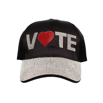 Black Satin VOTE Rhinestone Baseball Cap - Prime Heritage Gifts