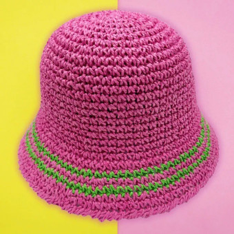 AKA Bucket Hat Pink Green Stripe Straw - Prime Heritage Gifts