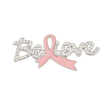 Brooch Silver Light Pink Ribbon Believe Pin - Prime Heritage Gifts