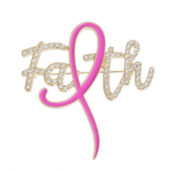 Pink Ribbon Faith Brooch (Gold) - Prime Heritage Gifts