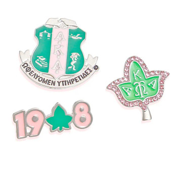 AKA Sorority Pin Set Pink Green AKA (BCAM) - Prime Heritage Gifts