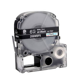 Epson 206WBPX 1/4" Black Glossy Polyester Label PX Tape | DuraFast Label