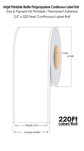C6500 2" x 220Ft Matte Polypropylene Label Roll 3" Core/6" OD ...