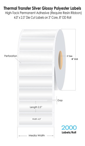 4x2.5 Silver Glossy Polyester Labels | UL/CSA Approved | DuraFast CA ...
