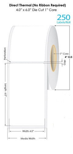 Direct Thermal 4in x 6in Tire Shipping Labels 250/Roll 1in Core ...