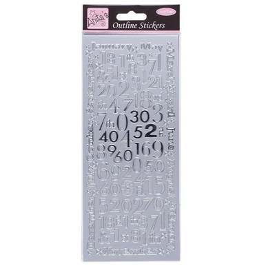 Outline Stickers - Months And Numbers - Silver - iartsupplies