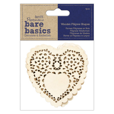 Wooden Filigree Shapes (4pcs) - Bare Basics - Heart - iartsupplies