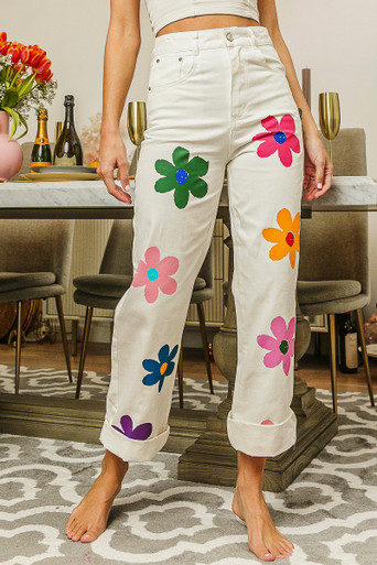 BiBi Flower Print Straight Legs Pants - The Little Connection