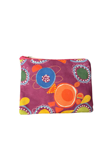 African Flowers on Purple Printed Medium Fabric Purse