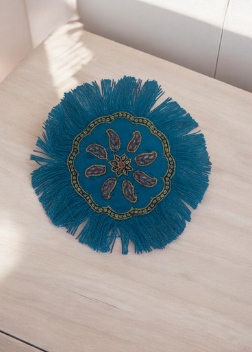 Handmade Round Blue Embroidery Ornament