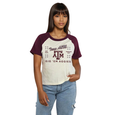 chicka-d Women's Cream and Maroon Kick-Off Raglan Short Sleeve Tee ...