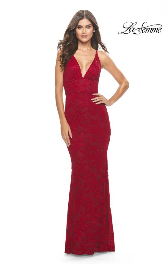 Plunging Lace La Femme Prom Dress 31234 - PromHeadquarters.com