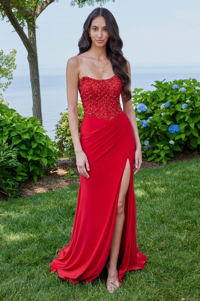 Morilee 49151 Grid-Style Beading Corset Dress - Prom Headquarters