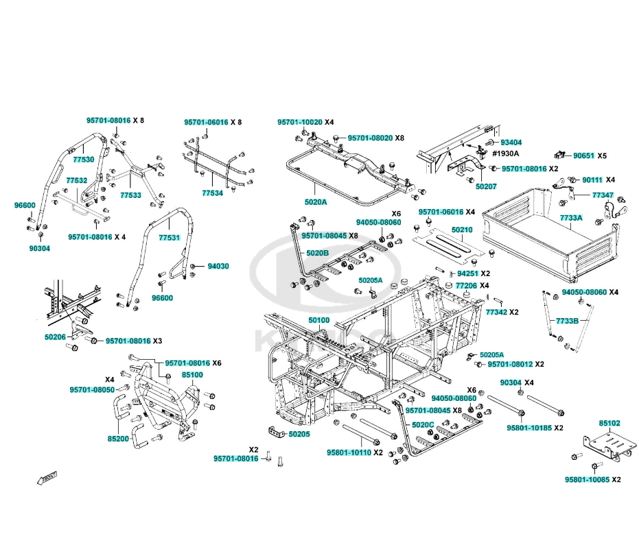 KYMCO UXV 450i Frame | Cargo Box Assembly - East Central Sports