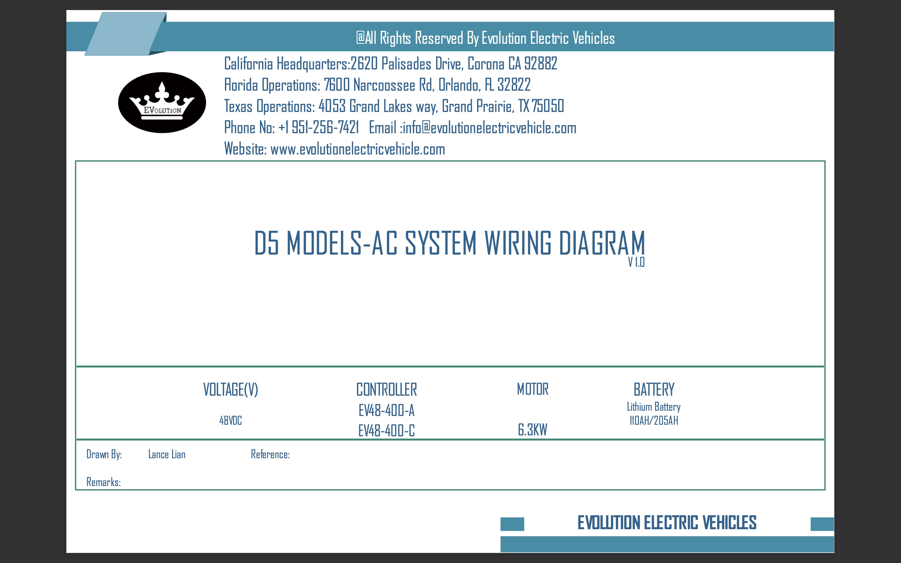 Evolution D5 AC System Electric Diagram V1.0 - East Central Sports