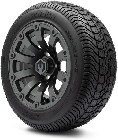 MODZ® Bomber Matte Gunmetal 12" Golf Cart Wheels and Arisun Cruze (215/50-12) DOT Low Profile ...