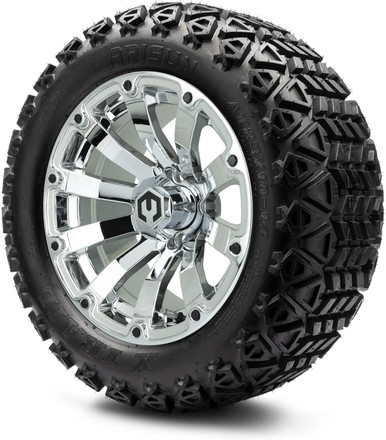 MODZ® Bomber Chrome 14" Golf Cart Wheels and Arisun X-Trail (23x10-14) DOT All-Terrain Golf Cart ...
