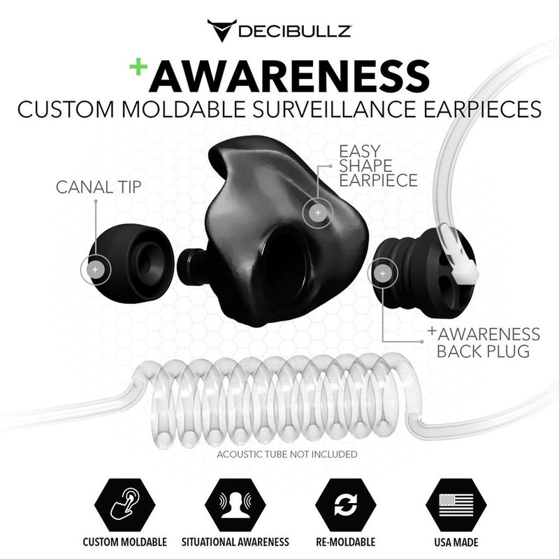 DECIBULLZ CUSTOM MOLDABLE SURVEILLANCE EARPIECES +AWARENESS