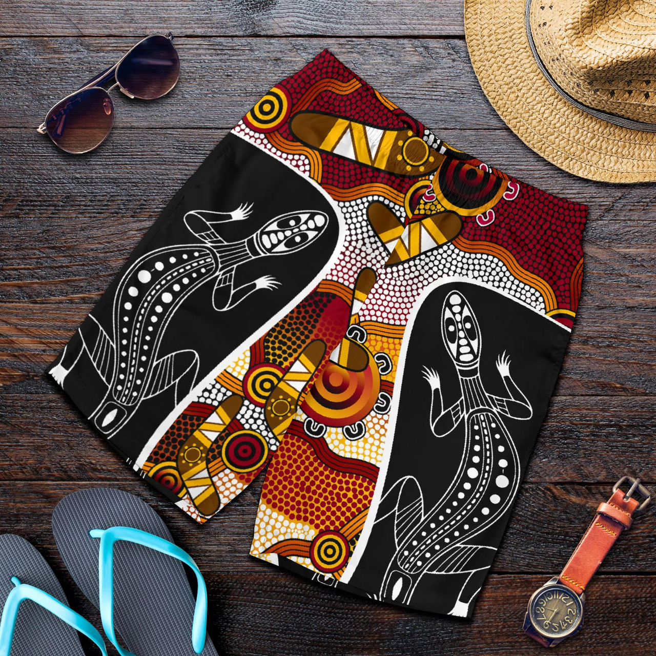 Australia Aboriginal Men Shorts - Lizard Patterns Boomerang Indigenous ...