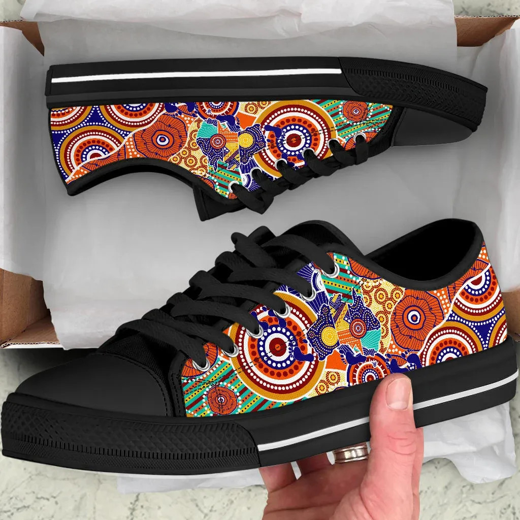 Australia Aboriginal Low Top Canvas Shoes - Australian Map Dot Painting