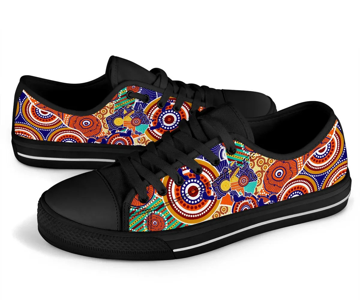 Australia Aboriginal Low Top Canvas Shoes - Australian Map Dot Painting