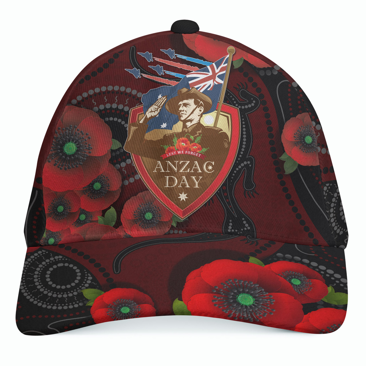 Australia Anzac Day Cap - Aboriginal Art Background With Lizard Poppy ...