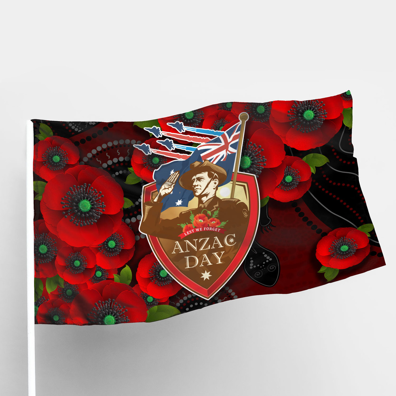 Australia Anzac Day Flag - Aboriginal Art Background With Lizard Poppy ...