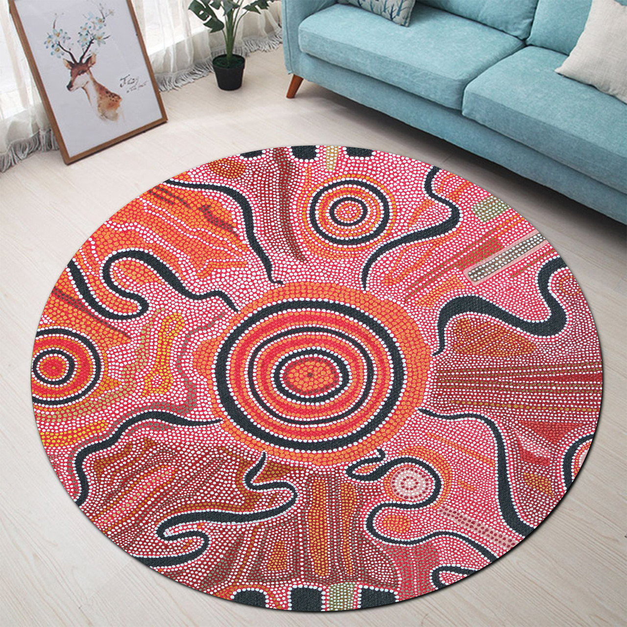 Australia Aboriginal Round Rug - Indigenous Footprint Landscape Round Rug