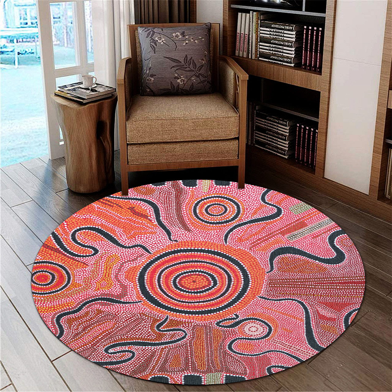 Australia Aboriginal Round Rug - Indigenous Footprint Landscape Round Rug