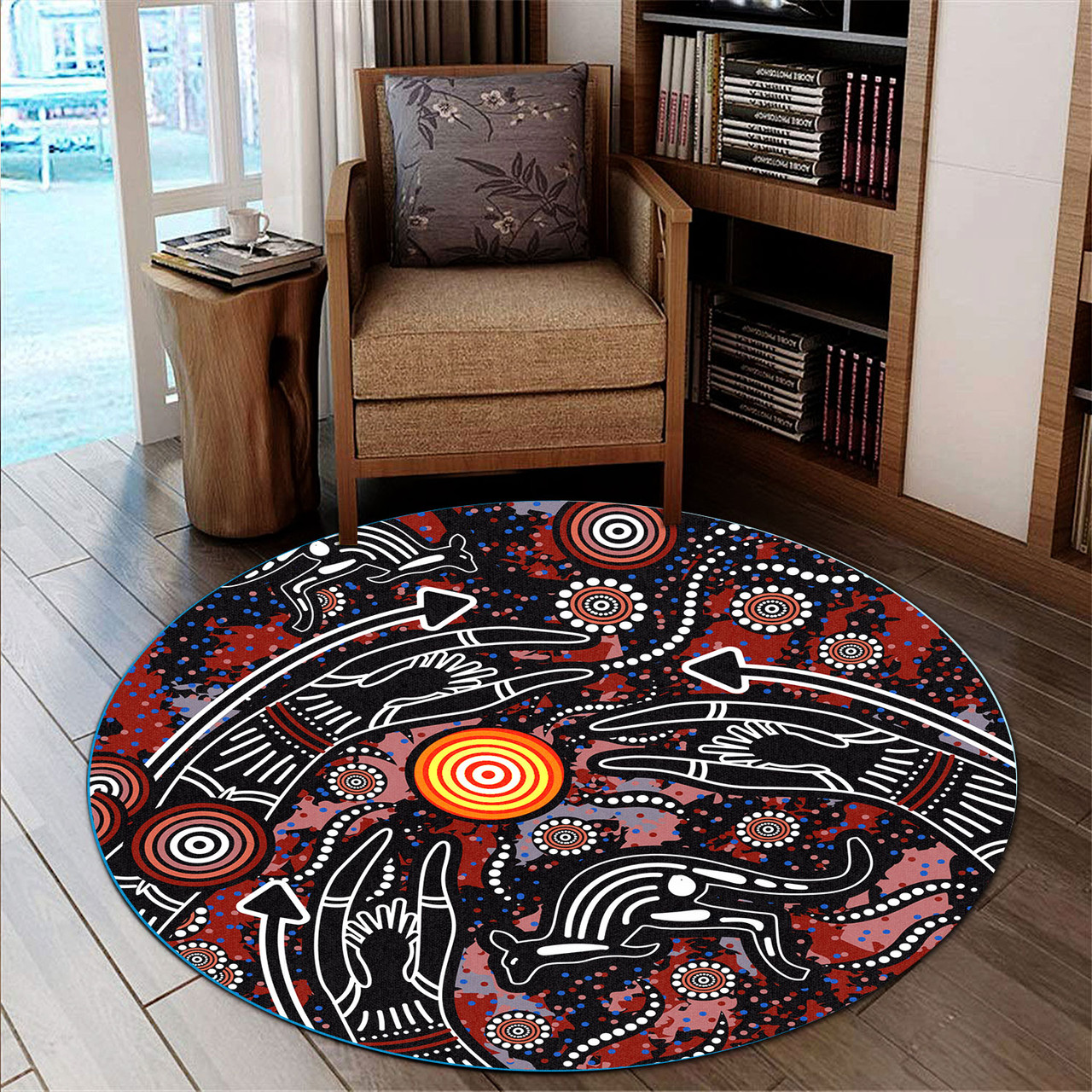 Australia Aboriginal Round Rug - Indigenous Aussie Hunting Aboriginal ...