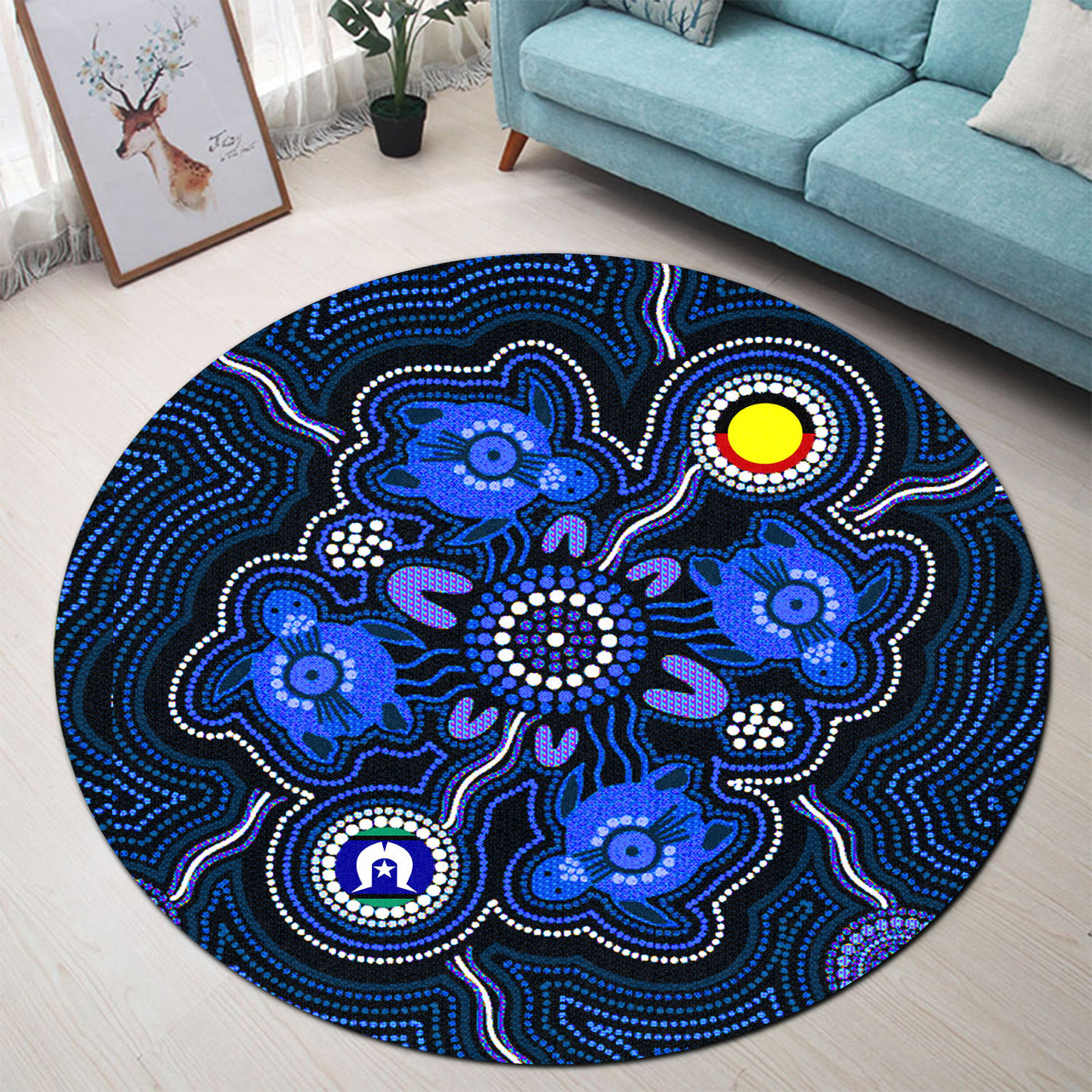 Australia Aboriginal Inspired Round Rug - Indigenous Turtles Dot Art ...